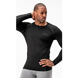 DEVOPS 2 Pack Men's Thermal Long Sleeve Compression Shirts (Medium, Black/Black)