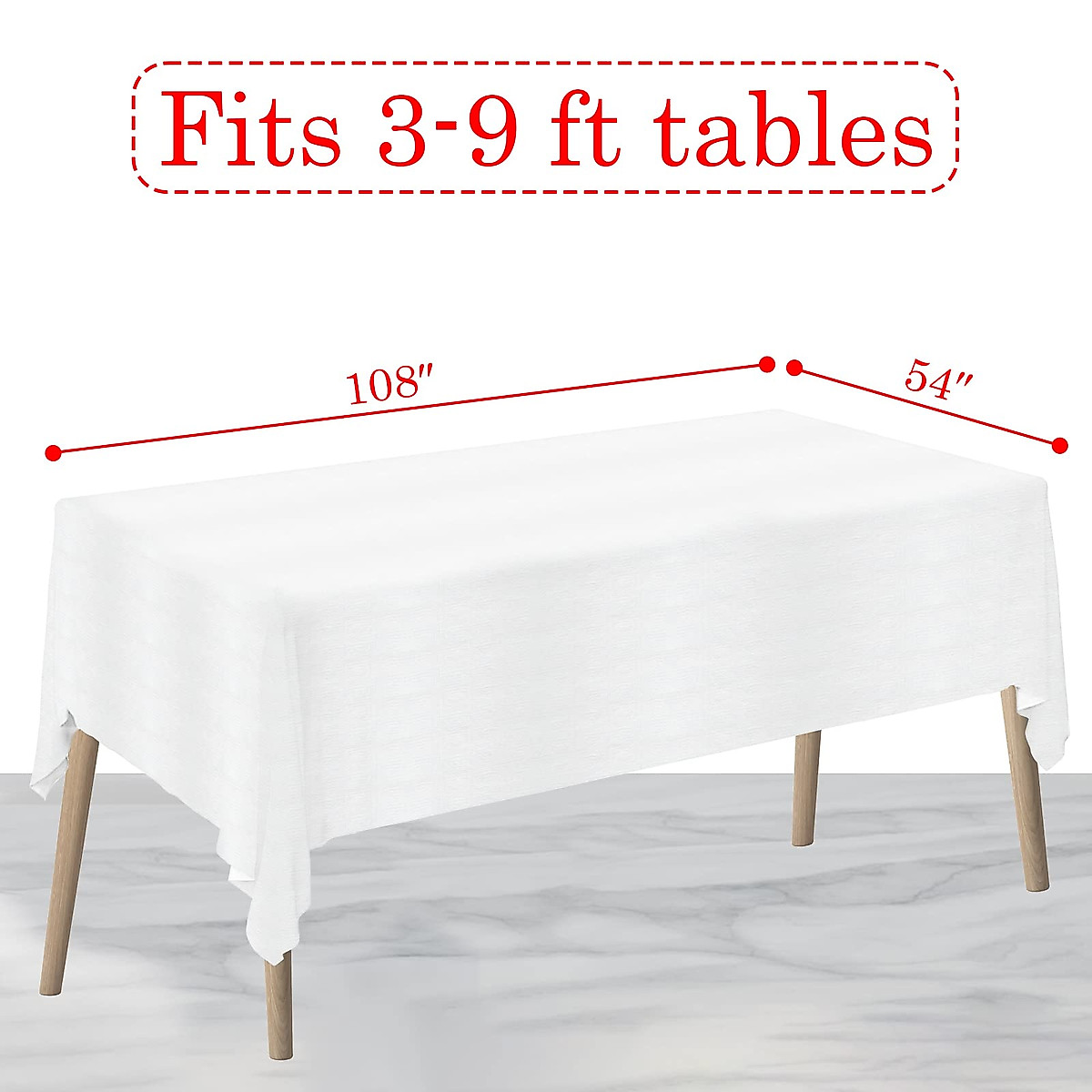 NEWOOK White Paper Tablecloths Disposable for Rectangle Tables 12 Pack,3 Ply Paper & Plastic Quality Table Cloth for Parties,54 x 108 Inch Birthday Table Cover Outdoor Wedding Banquet Tablecover