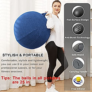 Exercise Ball Chair with Fabric Cover, Pilates Yoga Ball Chair for Home Office Desk, Pregnancy Ball & Balance Ball Seat to Relieve Back Pain, Improve Posture, Birthing Ball for Pregnancy (Blue)