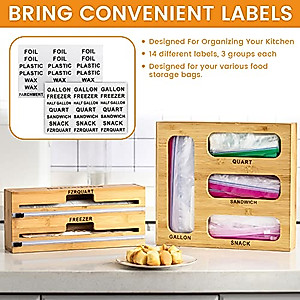 KitchenTell Ziplock Bag Organizer Bags - 6 in 1 Storage Bag Organizer Foil Kitchen Drawer, Plastic Bag Organizer for Drawer, Ziplock Bag Holder for Filing, Wooden Sandwich Bag Organizer