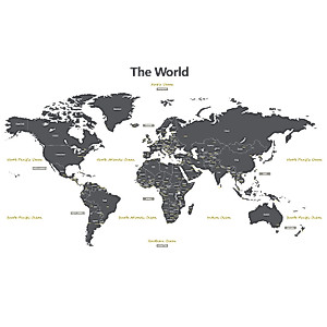 DECOWALL DL2-1509G Large Modern Grey World Map Kids Wall Stickers (46x27 inch) Wall Decals Peel and Stick Removable Wall Stickers for Kids Nursery Bedroom Living Room Decor