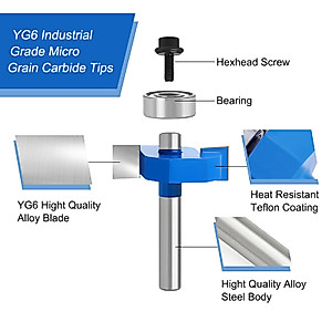 4PCS 1/4 Inch Shank Rabbet Router Bits with 6 Bearings Set (1/16", 1/8", 3/16", 1/4", 5/16", 3/8" Bearings) for Wood Grooving, Interchangeable Bearings with 1/2" to 1/4" Router Collet
