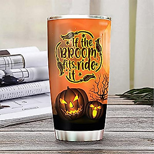64HYDRO 20oz Halloween Decorations Indoor, Outdoor, Home Decor, Kitchen Decor, Witchs Brooms Pumpkin Trick Or Treat Halloween Tumbler Cup with Lid, Double Wall Vacuum Insulated Travel Coffee Mug