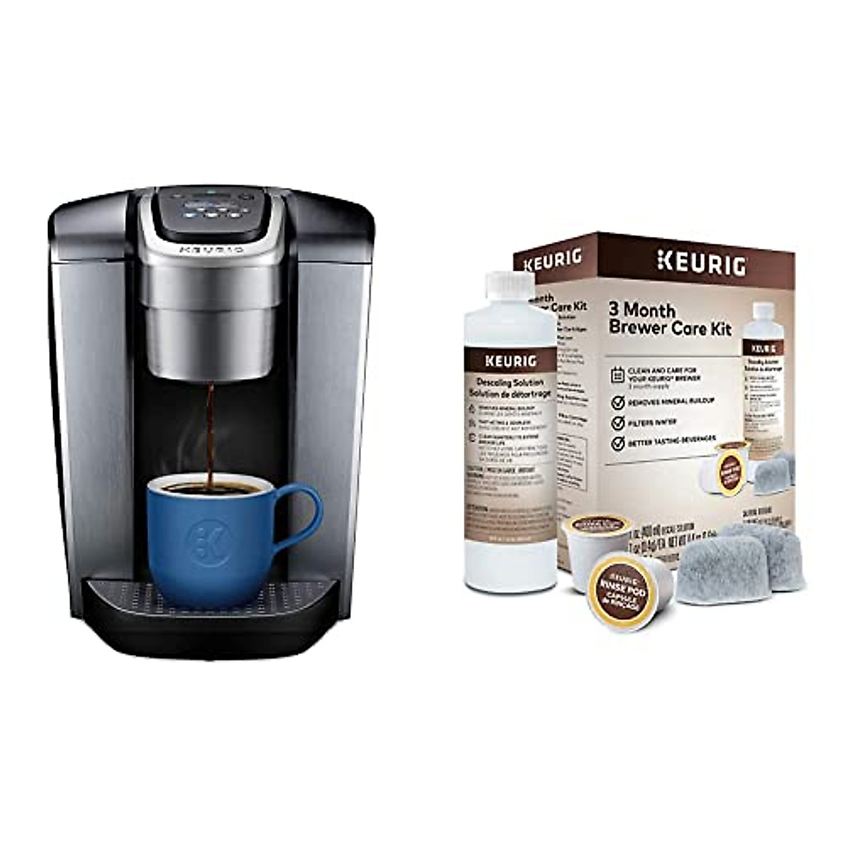 Keurig K-Elite Coffee Maker, Single Serve K-Cup Pod Coffee Brewer, With Iced Coffee Capability & 3-Month Brewer Maintenance Kit Includes Descaling Solution, Water Filter Cartridges & Rinse Pods