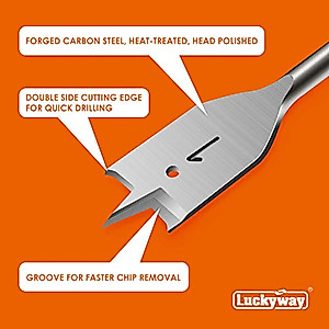 Luckyway 13-Piece 1/4 Inch to 1-1/2 Inch Spade Drill Bits Set for Wood, Plastic, Aluminum Hole Cutting