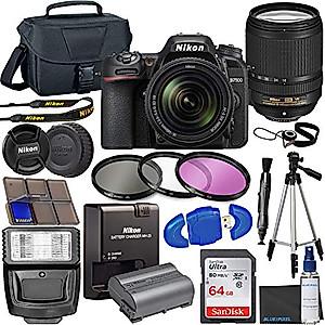 Nikon D7500 DSLR Camera with 18-140mm VR Lens + 64GB Card, Tripod, Flash, 3 Piece Filter Kit, Case, and More