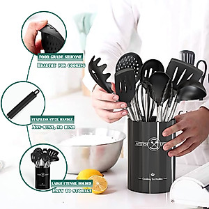 Silicone Kitchen Cooking Utensils Set-Umite Chef 43 pcs Heat Resistant Kitchen Utensils, Black Kitchen Gadgets Tools Set with Stainless Steel Handles for Non-Stick Cookware