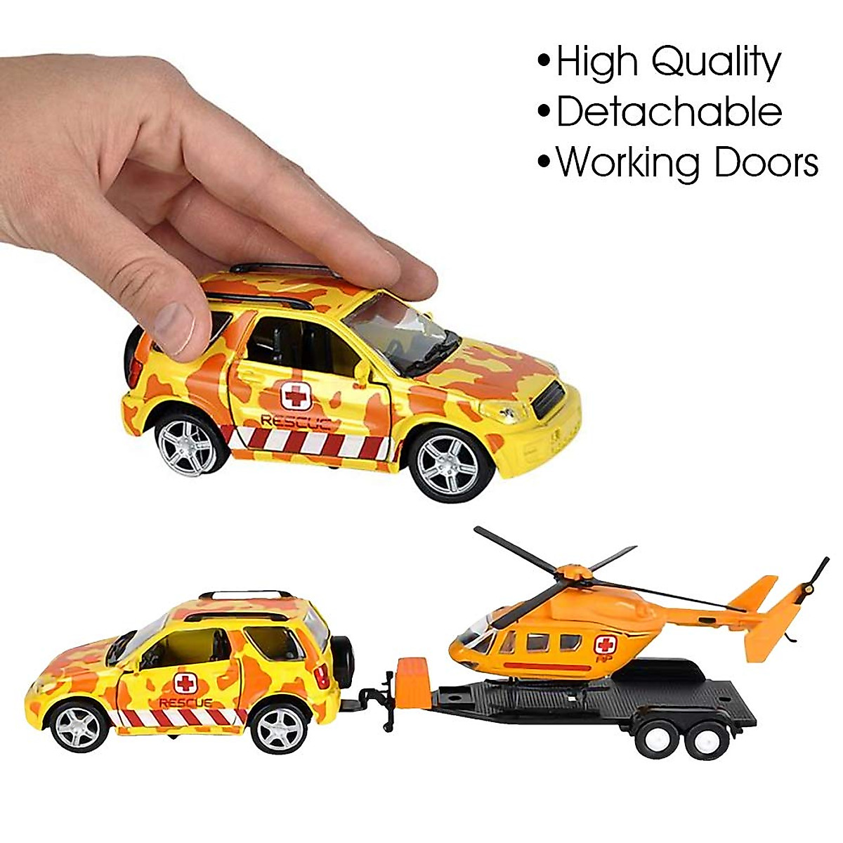 ArtCreativity SUV Toy Car with Trailer & Helicopter Playset for Kids, Interactive Safari Play Set with Detachable Helicopter and Opening Doors on 4 x 4 Toy Truck, Best Birthday Gift for Boys & Girls
