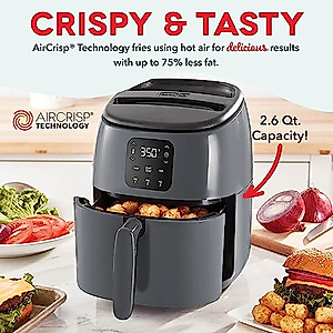 DASH Tasti-Crisp™ Digital Air Fryer with AirCrisp Technology, Custom Presets, Temperature Control, and Auto Shut Off Feature, 2.6 Quart - Cool Grey