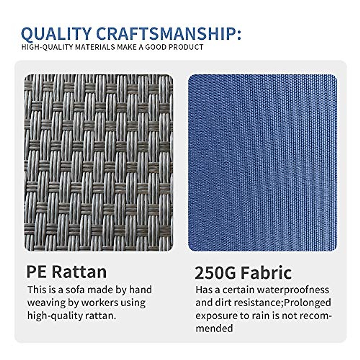 Valita 4-Piece Outdoor Rattan Furniture Set All-Weather PE Silver Gray Wicker Sofa Patio Sectional Conversation Garden Couch with Aegean Blue Cushion