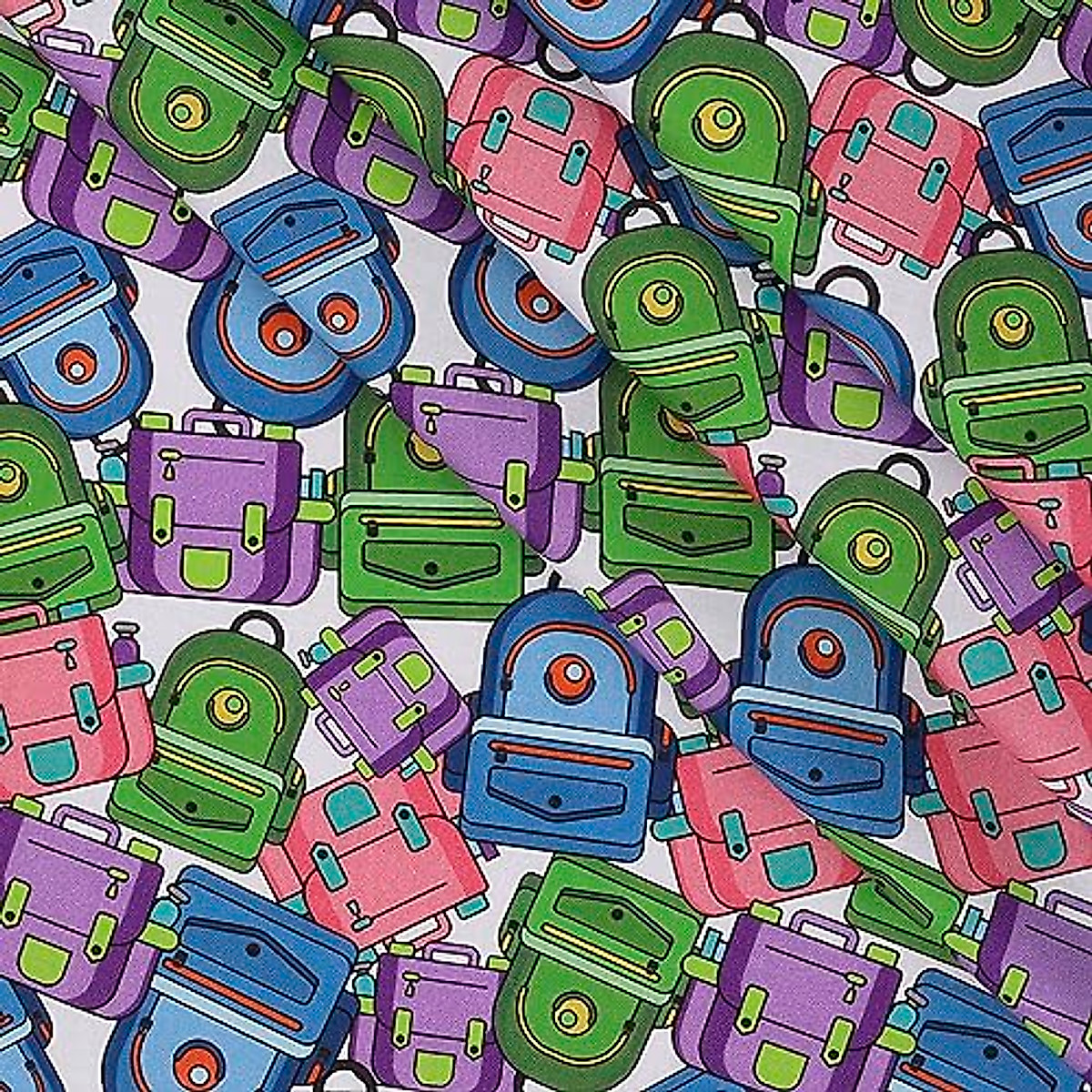 Mook Fabrics Cotton Back to School Backpack, White Cut by The yard