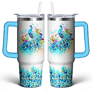 Sps ssion 30 oz Peacock Themed Tumbler with Handle and Lid Gifts for Peacock Lovers Double Stainless Steel Insulated Cup Travel Coffee Mug