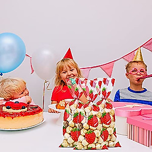 Willbond 100 Pieces Strawberry Party Bags Strawberry Cellophane Treat Bags Favors Plastic Candy Goodies Bags with 100 Pieces Twist Ties for Strawberry Themed Birthday Party Decorations