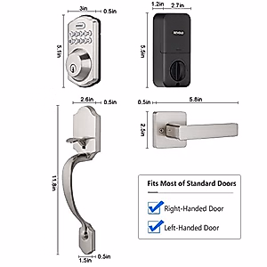 Revolo Electronic Keypad Deadbolt, Keyless Entry Door Lock, Keyed Entry, Auto Lock, Door Lock with Handle, Front Door Handle Sets, Anti-Peeking Password