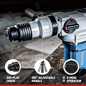 DongCheng 1-1/8 Inch SDS-Plus Rotary Hammer Drill with Safety Clutch, 9.2Amp Heavy Duty Corded Demolition Hammer for Concrete, 1300 RPM, 3.6 Joules, Including 3pcs Drill Bits