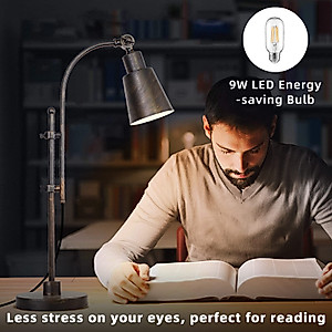 LALISU Metal Desk Lamp Rustic Task Lamp Black Adjustable, Industrial Style Lamp with On/Off Switch, Vintage Work Lamp, Reading Lamp for Bedroom, Study Room &Office, ETL Certificate. (Black)