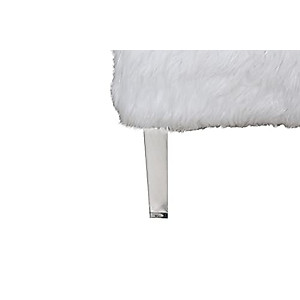 Iconic Home Fabio Accent Side Chair Sleek Stylish Faux Fur Upholstered Armless Design Acrylic Legs Modern Contemporary, White