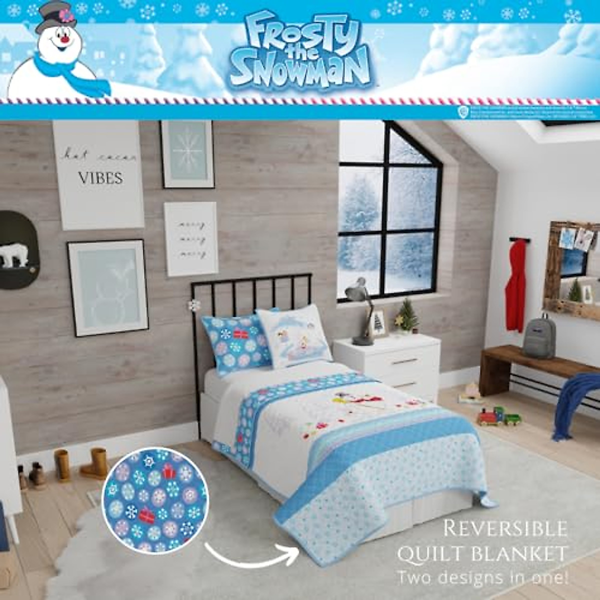 Franco Frosty The Snowman Holiday & Christmas Quilt Bedding Super Soft 2 Piece Pillow Sham and Quilt Set, Twin Size 68" x 86", (100% Officially Licensed Product)