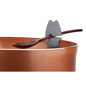 Fox Run Silicone Pot Clip Spoon Rest, Owl and Cat, Set of 2, 2.75", Grey and Black