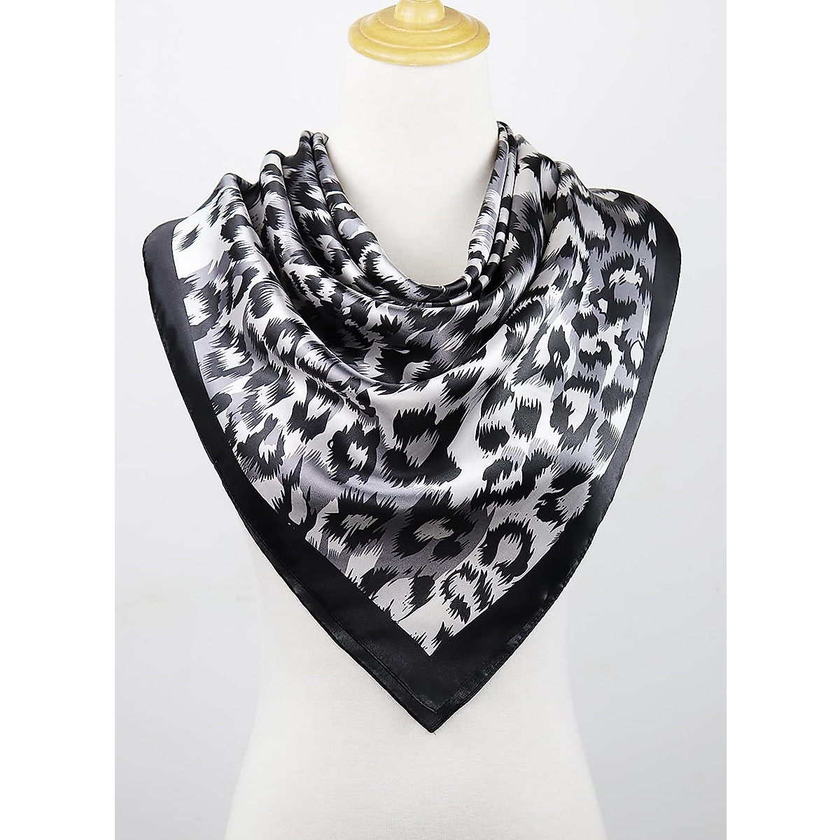 vabovin 35" Large Square Satin Headscarf Silk Likef Scarf Fashion Neckerchief Women's Hair Sleeping Wraps (Silver Black Leopard)