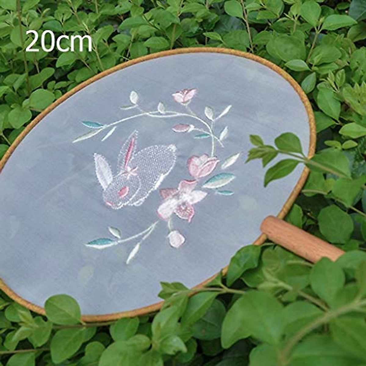 RAZZUM Decorative Folding Fans Handheld Fans Chinese Style Classical Embroidery Silk Round Palace Fan Female Long Handle Ancient Dance Fan for Wall Decoration Gift Hand Fan Fan