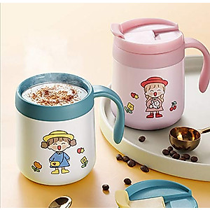 H-Jia 12oz Cute Coffee Mug with Handle, Double Wall Vacuum Insulated Stainless Steel Travel Mug with Lid (Pink)