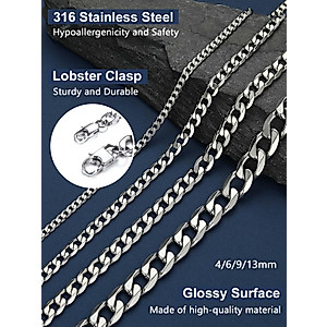 Silver Curb Chain 9mm Chain Stainless Steel Choker Necklace Mens Father's Day Gift