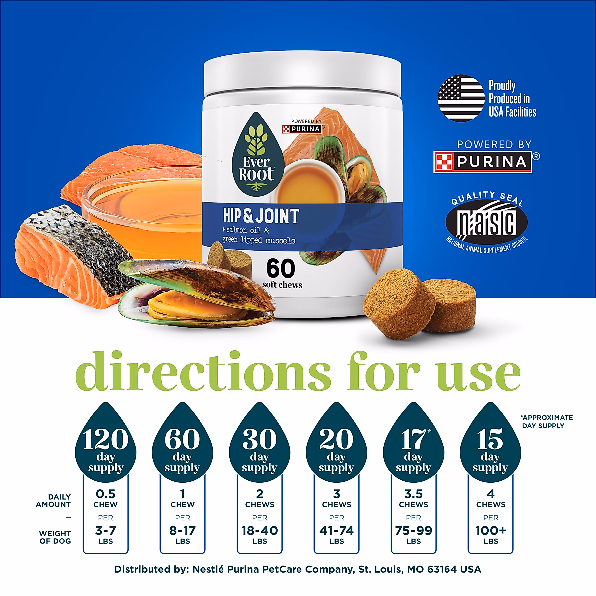 EverRoot by Purina Hip and Joint Dog Supplements Soft Chews - 10.6 oz. Canister