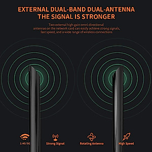 WiFi Adapter 1750mbps,QGOO Wireless USB Adapter Dual Band 2.4GHz/450Mbps 5GHz/1300Mbps High Gain 5dBi Antennas USB 3.0 Wireless Network Adapter for Desktop Laptop PC Windows XP/7/8/8.1/10/11