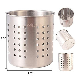 Laxinis World Stainless Steel Kitchen Utensil Holder, Kitchen Caddy, Utensil Organizer, Round Shape Utensils Crock, 5" by 5.3" (utensils not included)
