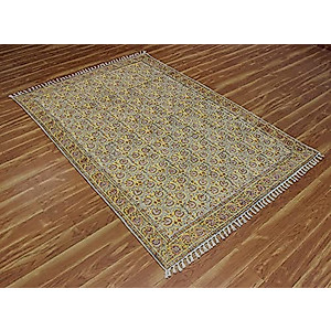 Casavani Hand Block Printed Cotton Dhurrie Floral Tassel Rug Boho Area Rug Easy Care Washable Rugs for Doormat Entryway Living Room Bedroom Hallway Balcony 12x12 Feet Square