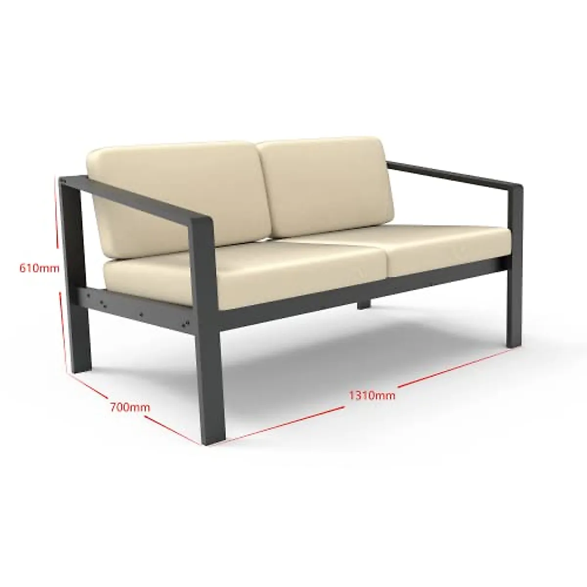 Double Armchair, Modern Design Outdoor Patio Furniture with Cushions in Stripe,Aluminum Fram, Backyard Porch Poolside Lawn with Coffee Table(Beige)