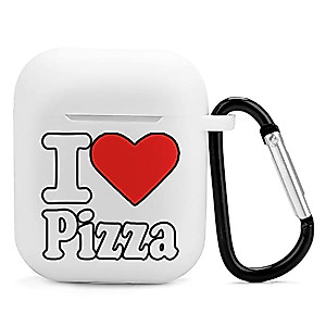 I Love Pizza Silicone AirPods Case Protective Cover Compatible with AirPods 2 & 1 with Keychain
