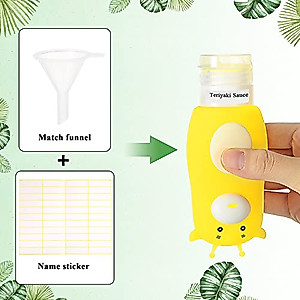 9 Pcs 6 Silicone Condiment Squeeze Bottles Squeeze Salad Dressing Bottles Portable Sauce Bottle Leak Proof Food Storage Bottles with Cleaning Brush Label Sticker Funnels for Lunch (Hippo, Horse, Deer)