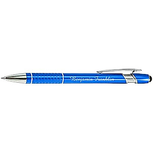 Express Pencils Customized Pens with Stylus - Metal Pens - Custom Printed Name Pens with Black Ink Personalized & Imprinted with Logo or Message -Great Gift Ideas- 12 pcs/pack (Blue)