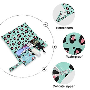 Waterproof Wet Dry Bag 2 Pack Animal Leopard Print Cloth Diaper Bag Organizer Pouch Set with Zipper Pocket Washable Wet Bag for Travel Hiking Swimsuit