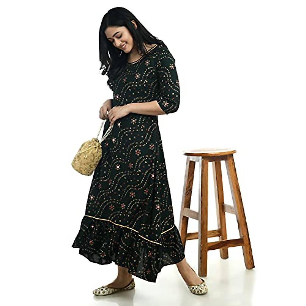 AnjuShree Choice Women Indian Tunic Tops rayon Kurti Dark Green