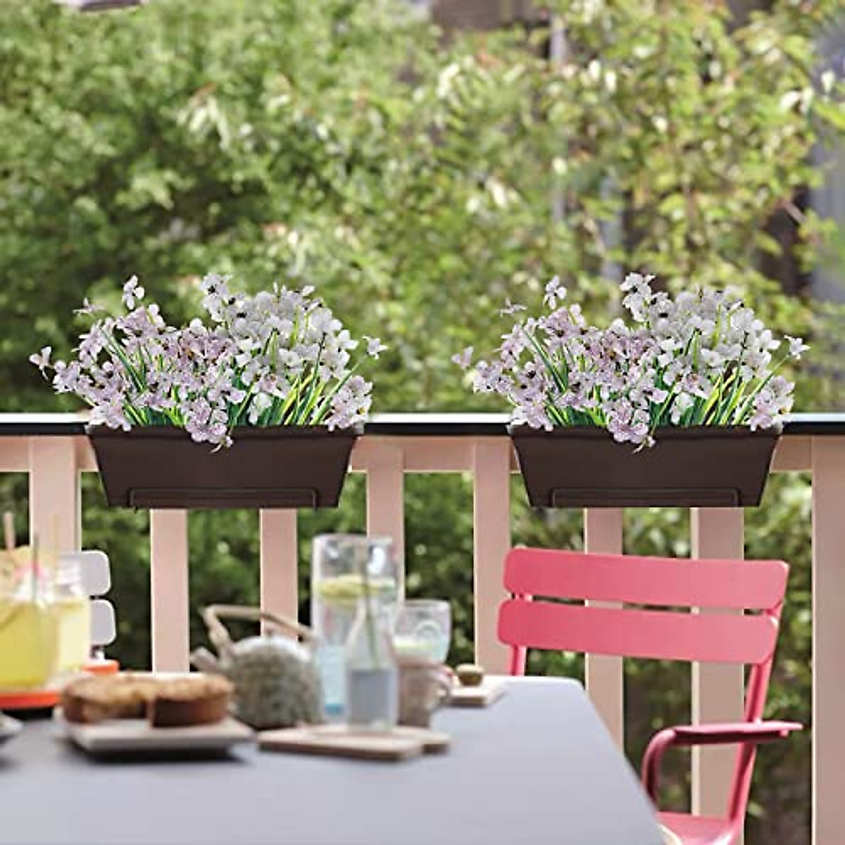 LXAFGP 8 Bundles White Artificial Flowers Outdoor Silk Flower UV Resistant Plants Fake Flower Greenery Faux Plastic Plants for Outdoor Indoor Home Window Garden Wedding Pot Hanging Plants Décor