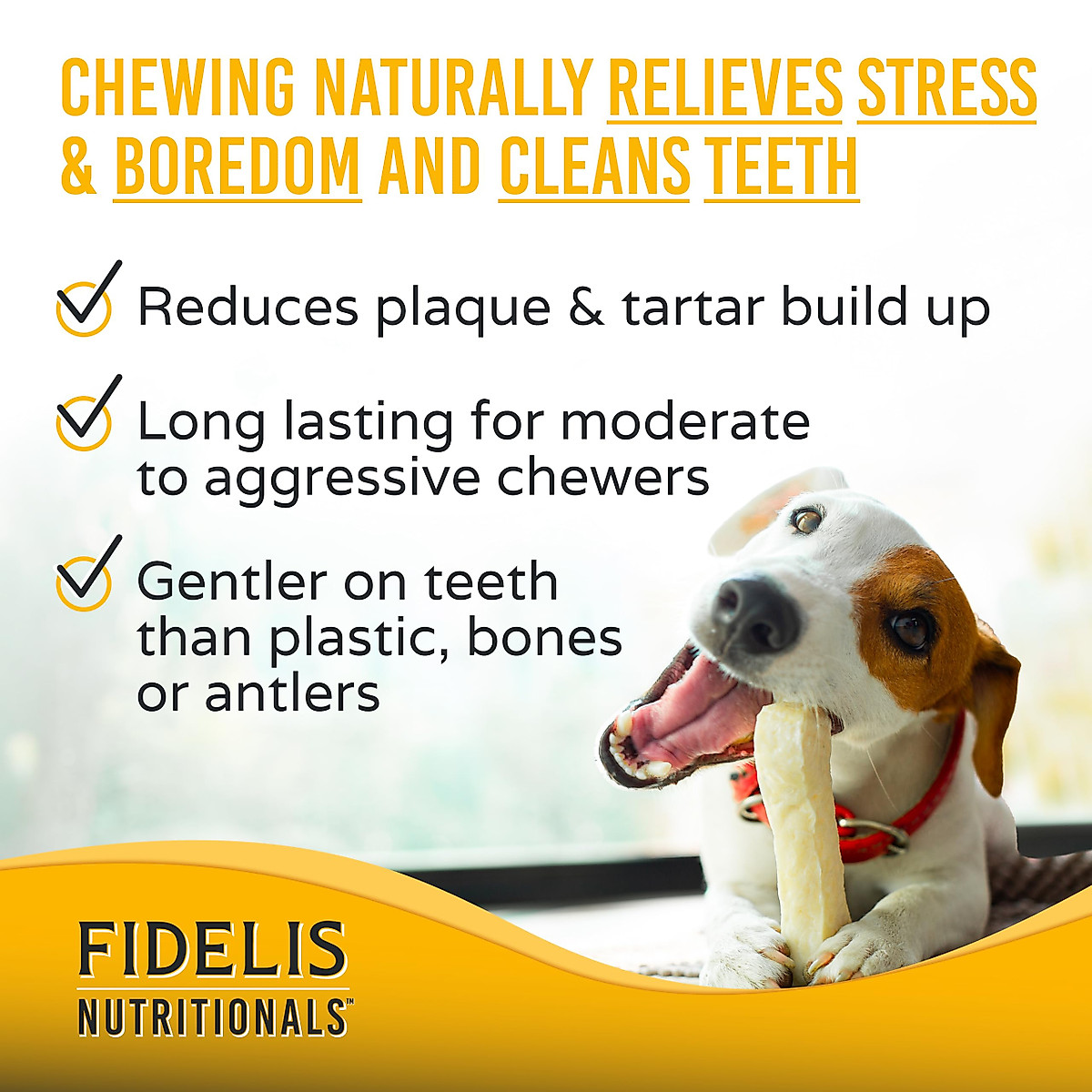 FIDELIS Rawhide-Free Treat Sticks, Long Lasting, Collagen Dog Chews, Treats, Small & Large Dogs, Beef Collagen, Gluten-Free, Grain-Free, Dog Chew, Bones-Alternative, Made in USA, 4pk, Beef, 7"