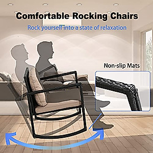 Wicker Patio Furniture Sets 3 Piece Outdoor Bistro Set Rocking Chair Patio Set Rattan Chair Conversation Sets for Backyard Porch Poolside with Coffee Table,Black