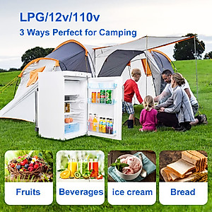 SMETA RV Propane Refrigerator with Freezer, 3.5 Cu.Ft Camping Fridge, 12V/110V/LPG, Compact 3 Way Garage Refrigerators Off Grid for Camper Travel Cabin Truck Patio, White