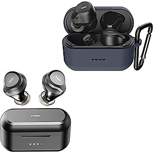 TOZO NC7 Hybrid Active Noise Cancelling Wireless Earbuds Black & TOZO NC7 Protective Silicone Case Blue