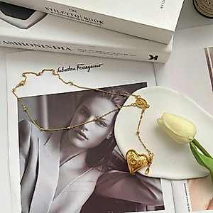 YMNLSASR Lana Necklace - LDR Necklace, Stash Necklace With Spoon, Lana Jewelry Necklace Aesthetic Heart Necklace, Snake Necklace with Spoon Necklace Pendant, Gold Rosary Style Necklace, Ash Necklace