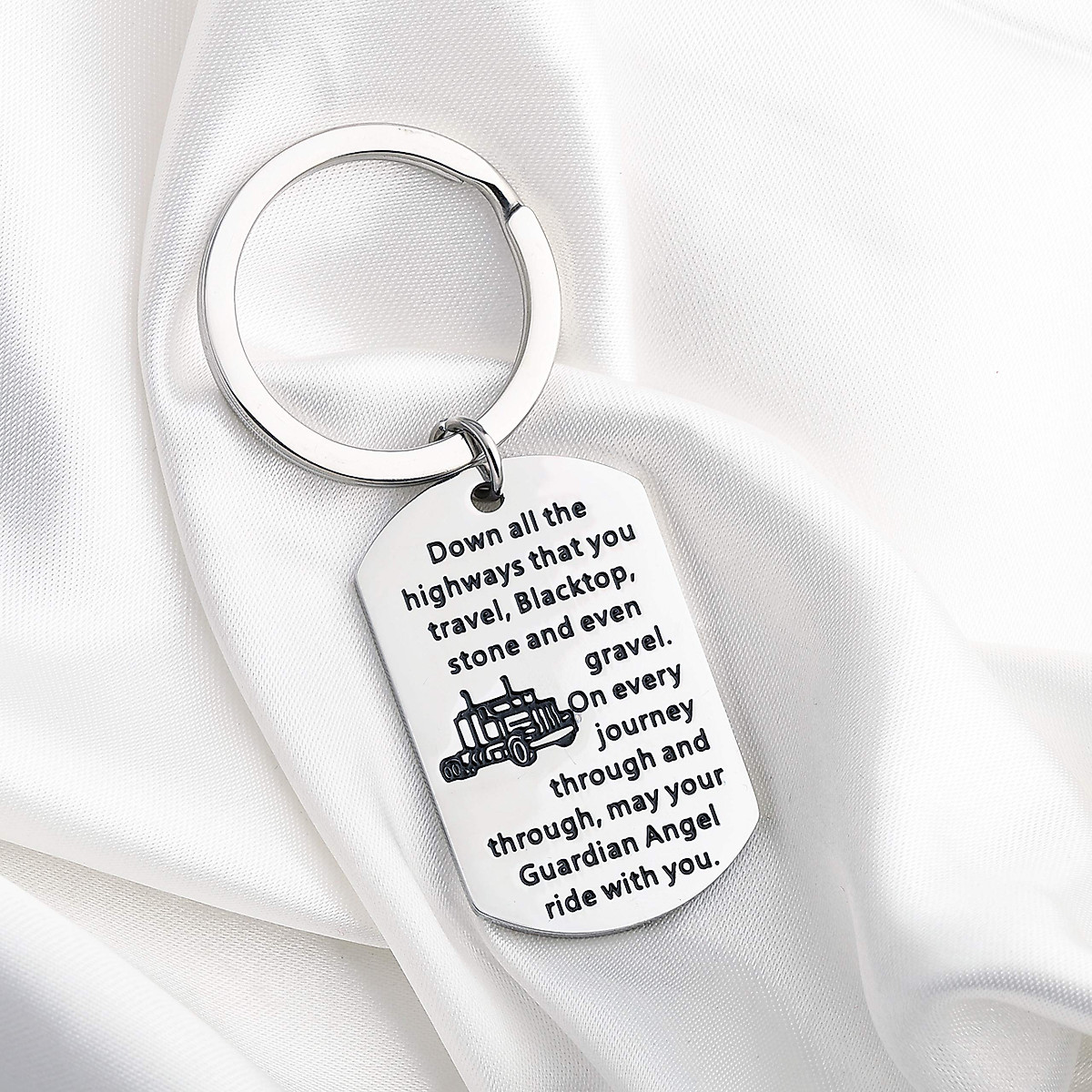 FUSTMW Truck Driver Gifts Keychain May Your Guardian Angel Ride with You Drive Safe Key Chain Long Distance Relationship Gift for Trucker Wife Couple Gifts for Him (Truck Keychain)