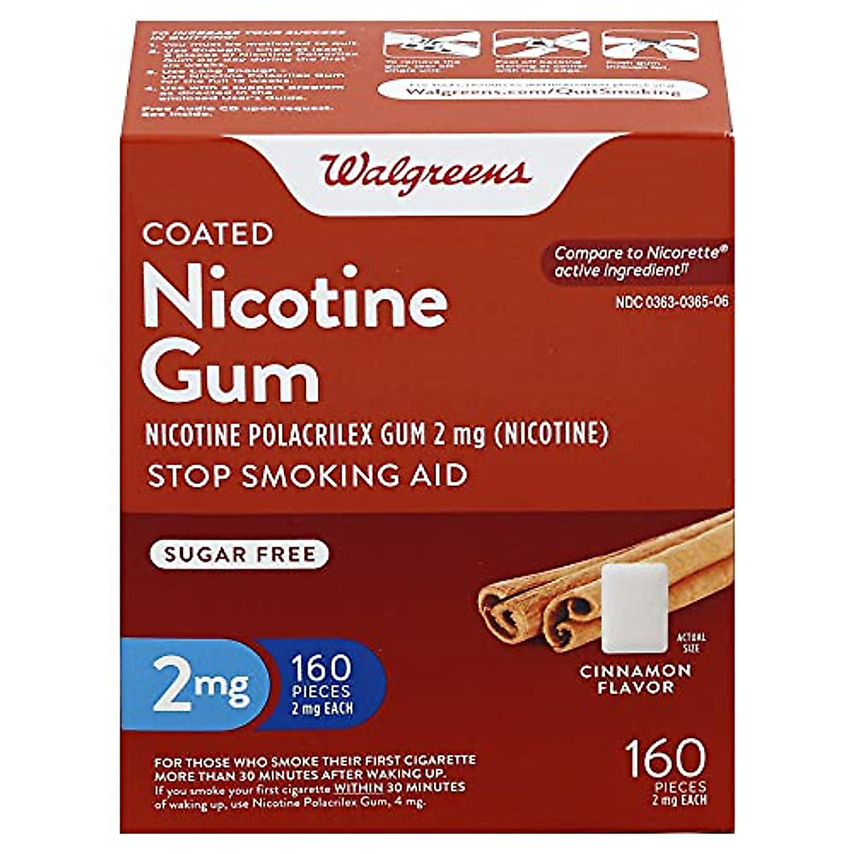 Walgreens Coated Nicotine Gum 2 mg, Cinnamon, 160 ea
