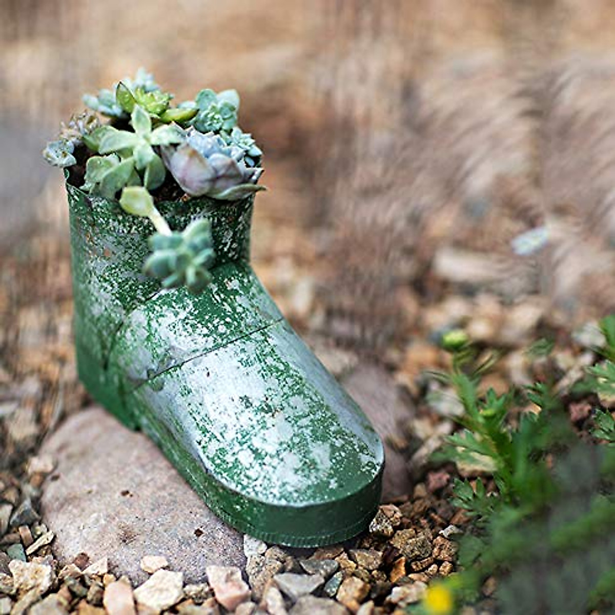 Kelendle Metal Old Boot Flowers Pot Creative Retro Shoe Shaped Planter Pot 7 Inch for Succulent Aloe Cactus Herbs Orchids Faux Bonsai Container Indoor Outdoor Home Garden Patio Yard Decoration (S)