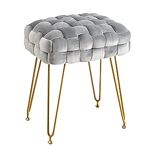 LUE BONA Vanity Stool Footrest, Light Grey, Leather