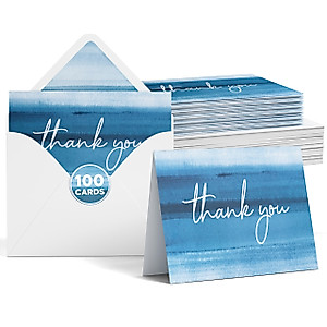 VNS Creations 100 pack Thank You Cards with Envelopes & Stickers - Classy 4x6 Blank Thank You Cards Bulk Box Set - Large Thank You Notes for Wedding, Small Business, Baby & Bridal Shower (Ombre)