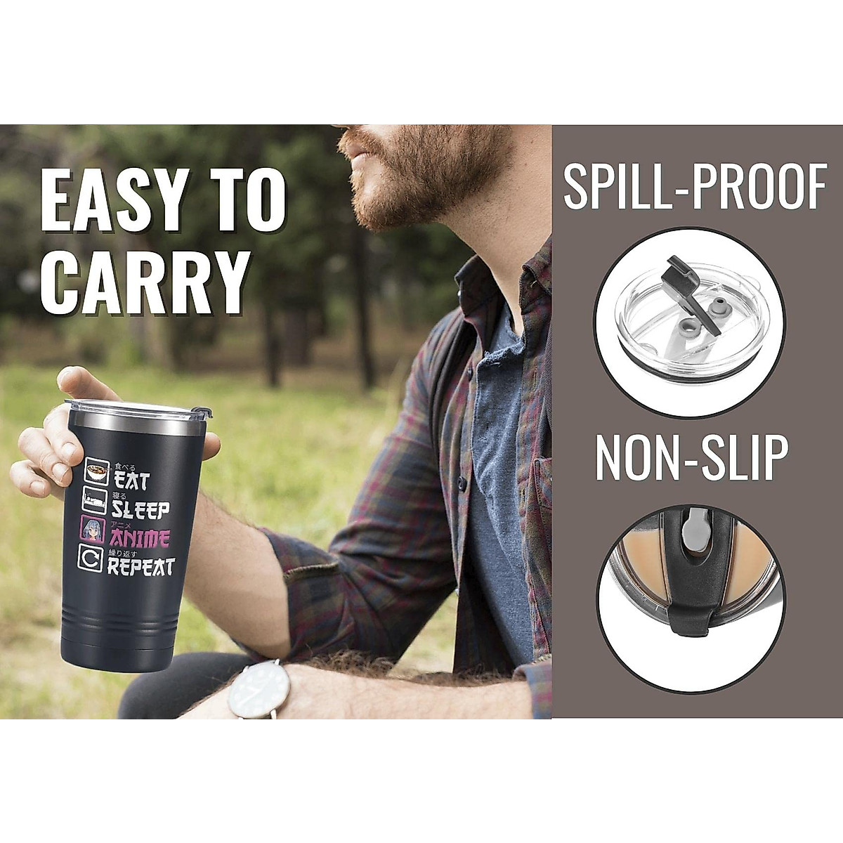 Onebttl Anime Gifts For Men, Women, Boys - 20oz/590ml Double Wall Vacuum Insulated Stainless Steel Tumblers Cups - Birthday Kawaii Gifts for Anime Lovers - With Japanese