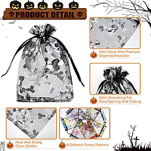 Fulmoon 400 Pcs Halloween Organza Bags 4 x 6 Inches Spider Web Print Halloween Drawstring Treat Bags Small Gift Bags for Halloween Trick or Treat Party Favor Gift Candy Snacks Jewelry